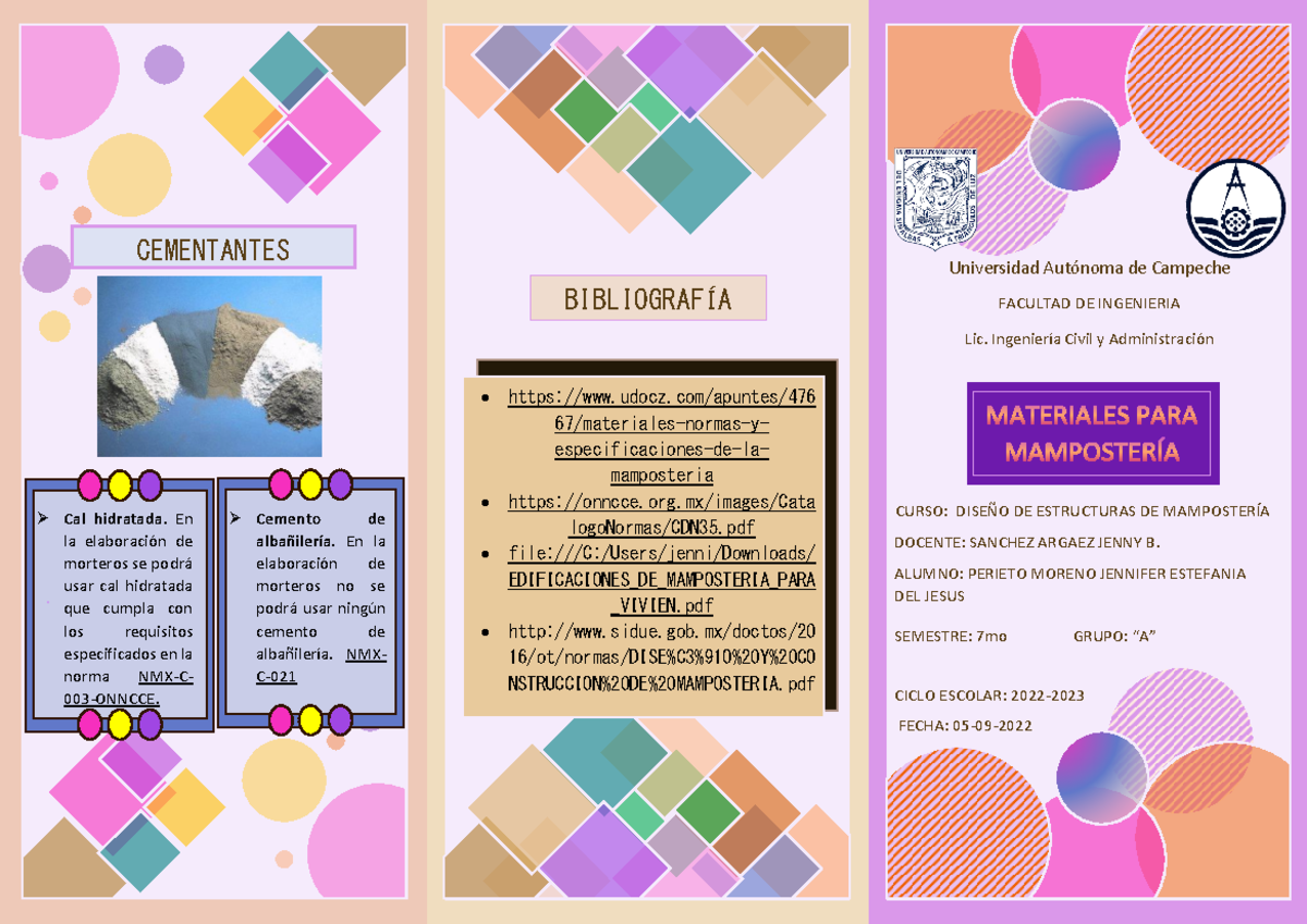 Materiales Mampostería Prieto Jennifer - CURSO: DISE—O DE ESTRUCTURAS ...