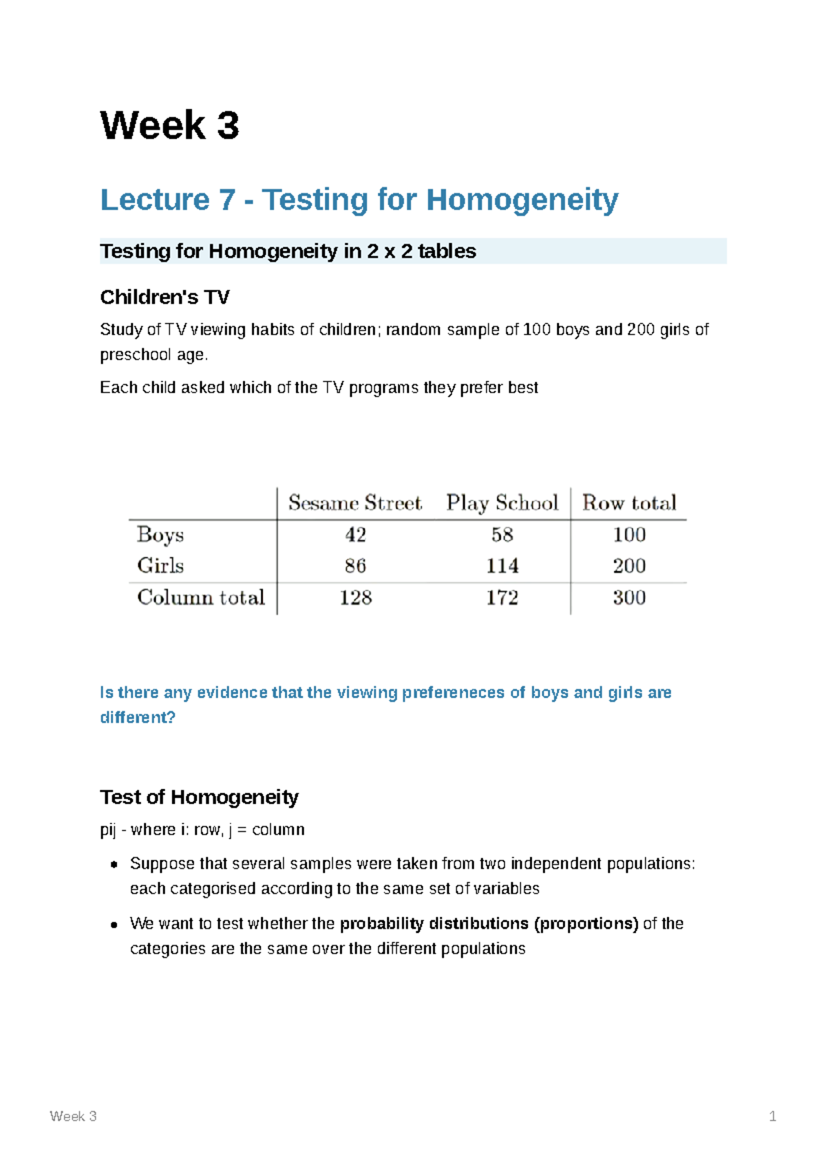 Tests for homogeneity - Week 3 Lecture 7 - Testing for Homogeneity ...