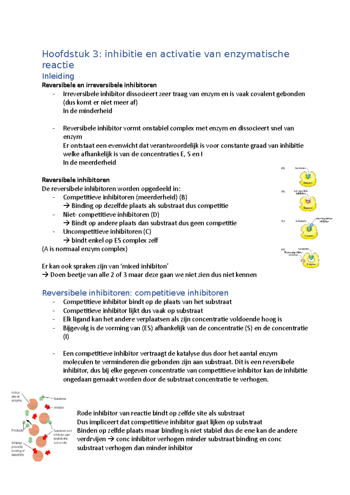Hoofdstuk 3 - Hoofdstuk 3: inhibitie en activatie van enzymatische ...