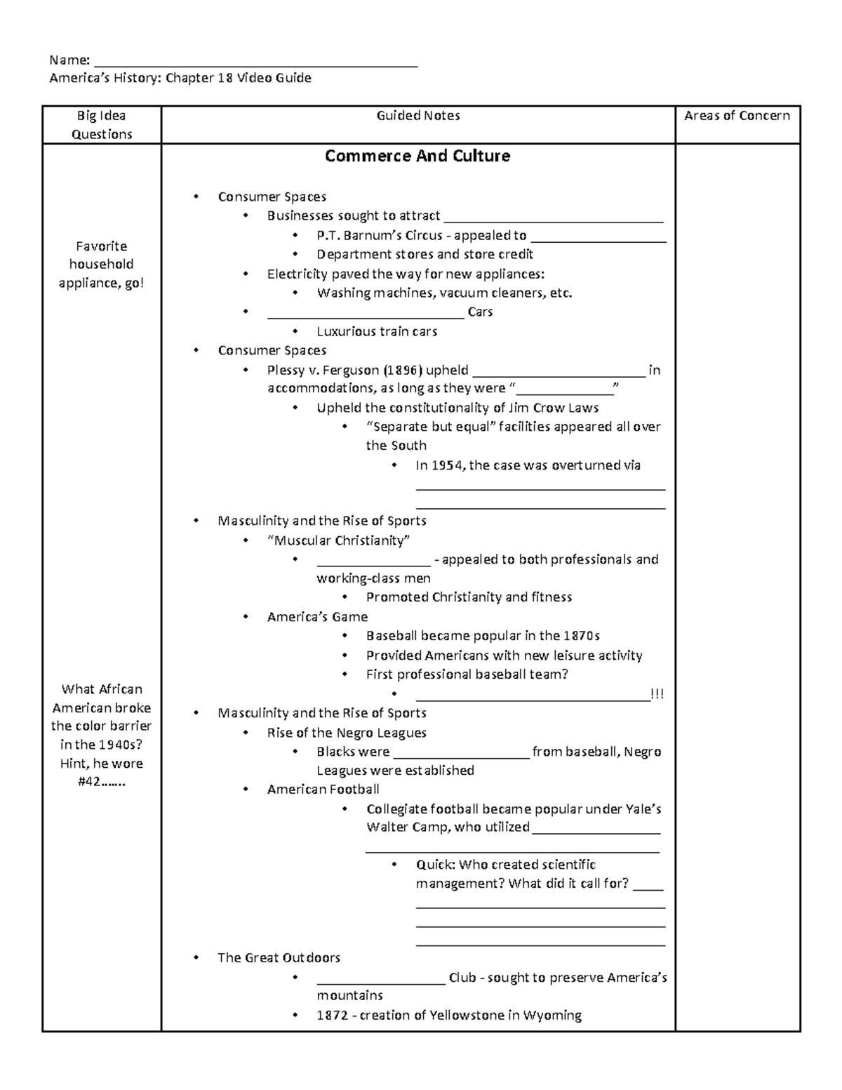 Americas History Chapter 18 Video Guide - Name
