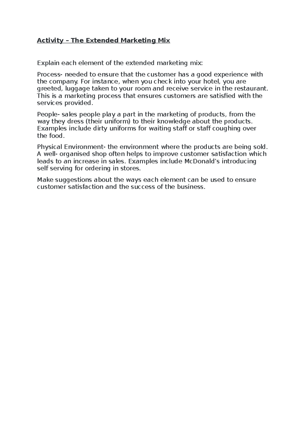 Activity - The Extended Marketing Mix 887890 - Activity – The Extended ...