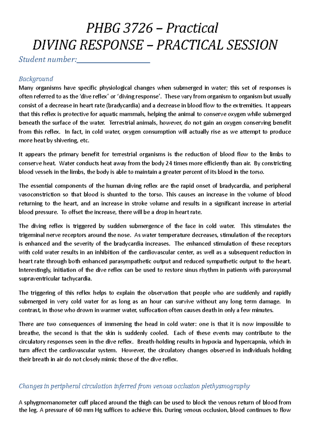 PHBG 3726 Diving response practical 2023 - PHBG 3726 – Practical DIVING ...