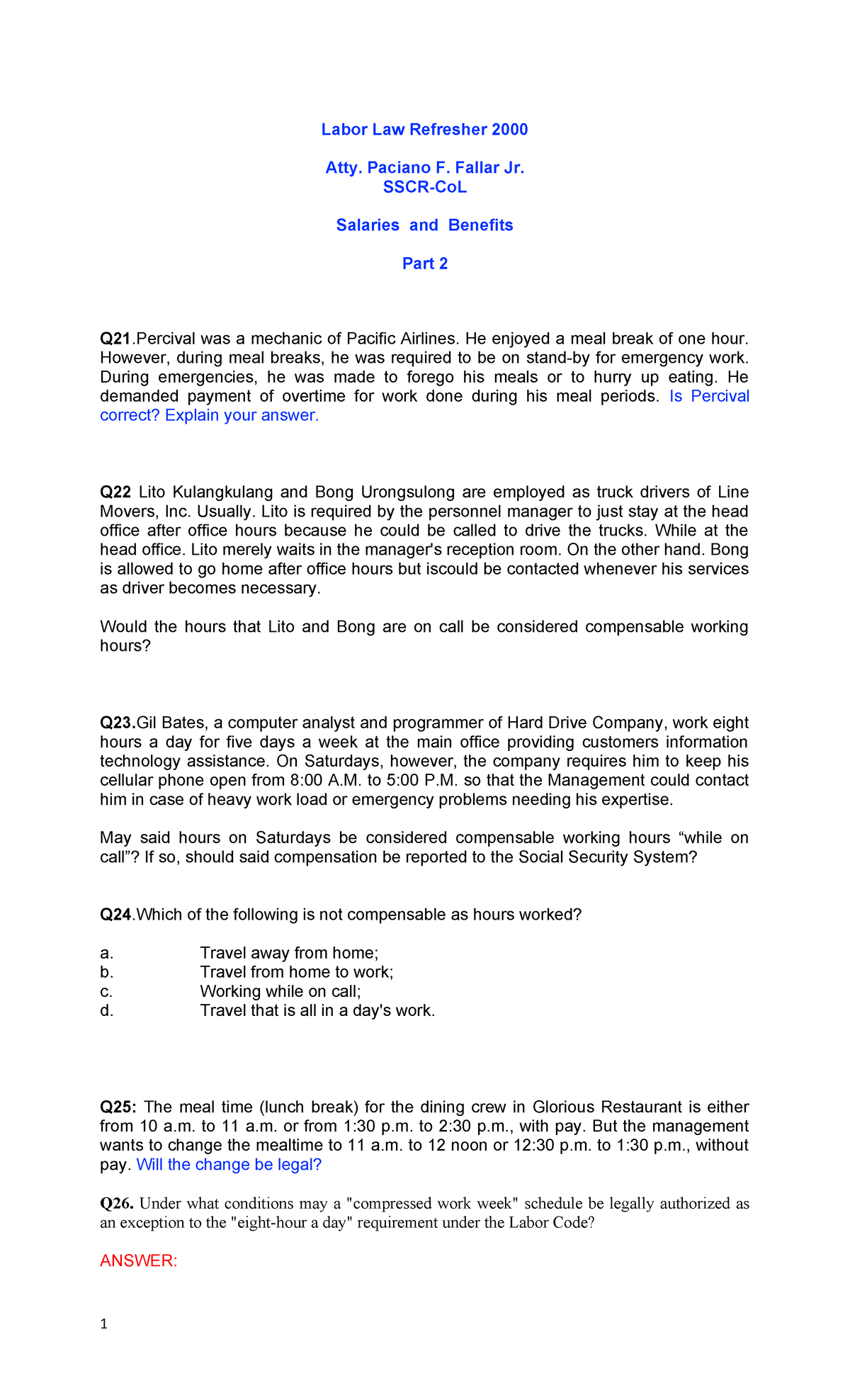 AMA COMPUTER COLLEGE - Labor Law Refresher 2000 Atty. Paciano F. Fallar ...