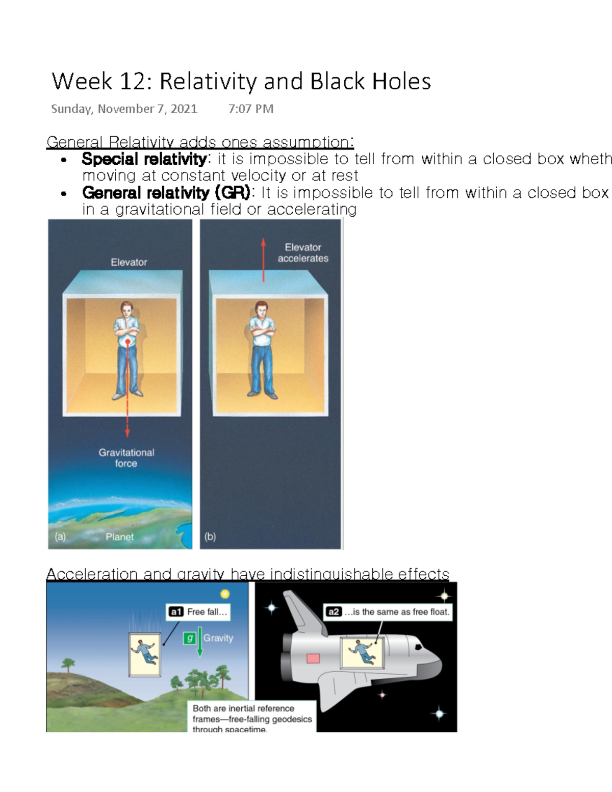 Week 12 Relativity and Black Holes - General Relativity adds ones ...