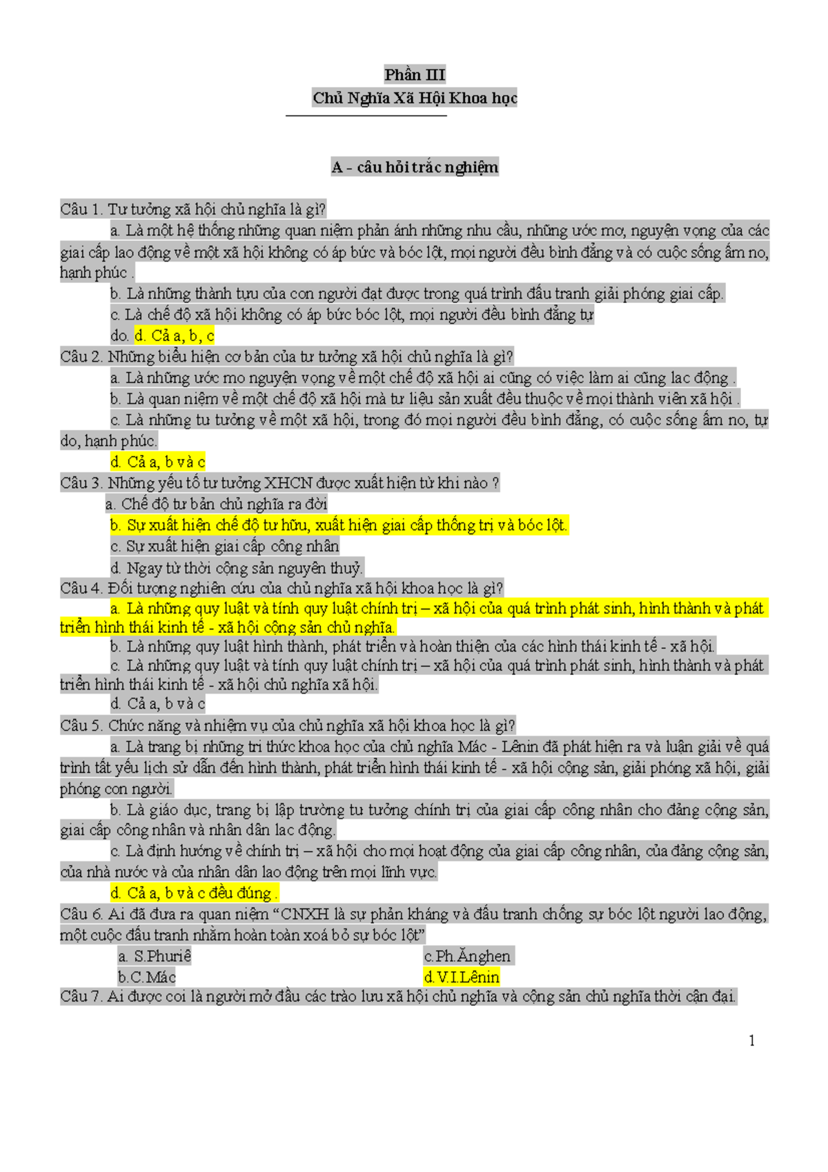 215 cau hoi va dap an trac nghiem chu nghia xa hoi khoa hoc - 1 Phần III Chủ Nghĩa Xã Hội Khoa ...