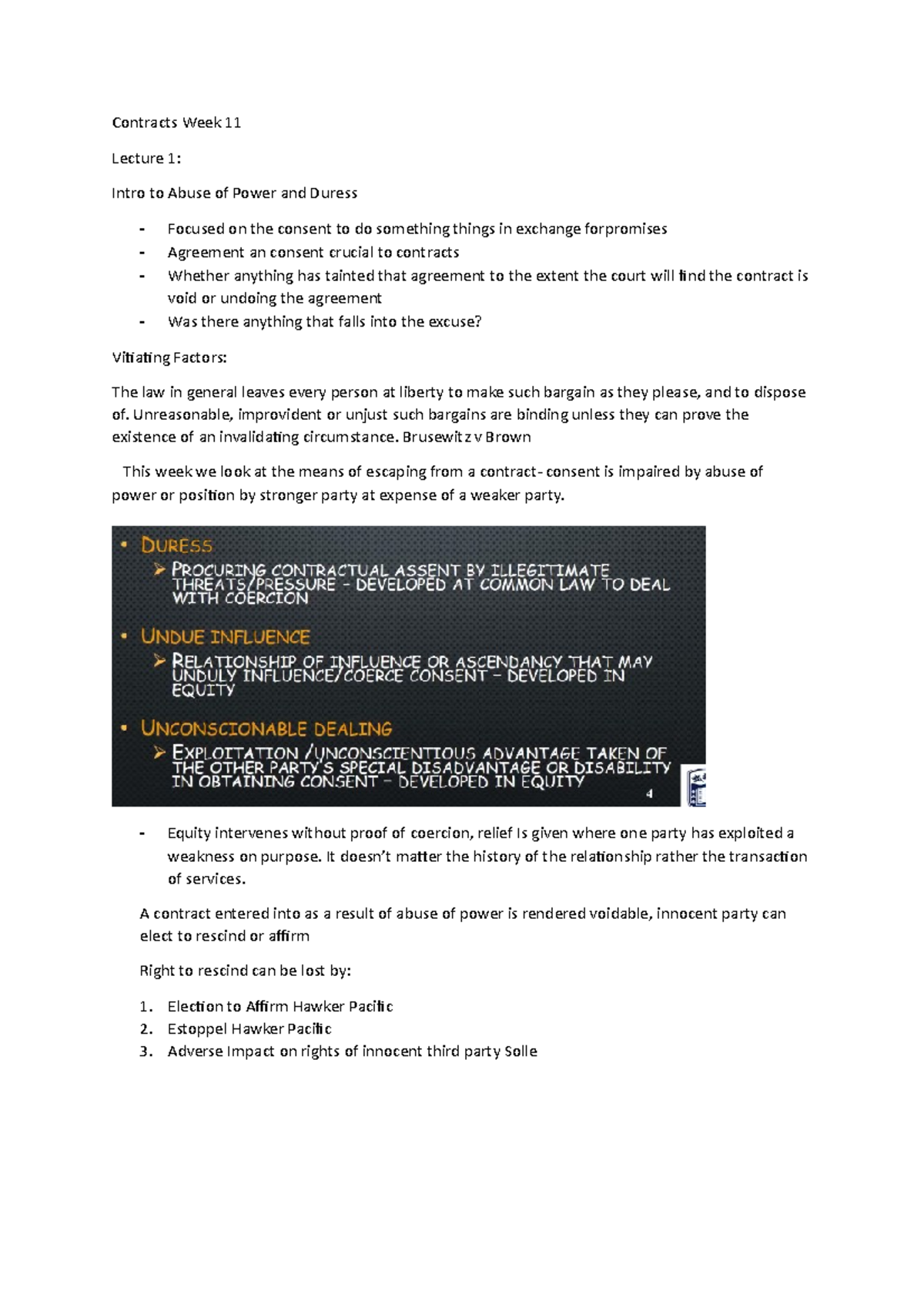 Contracts Week 11 - Unconcionable Conduct - Contracts Week 11 Lecture 1: Intro to Abuse of Power ...