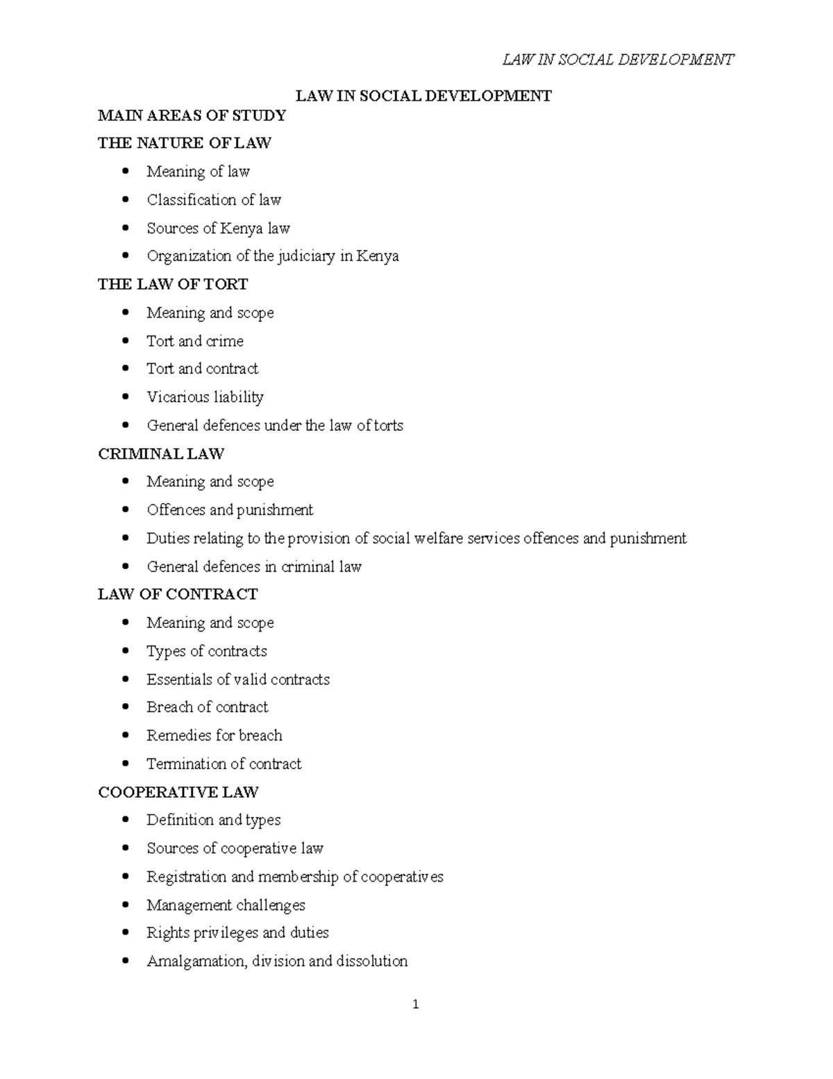 Legal Aspects - Complete lecture notes - LAW IN SOCIAL DEVELOPMENT MAIN ...