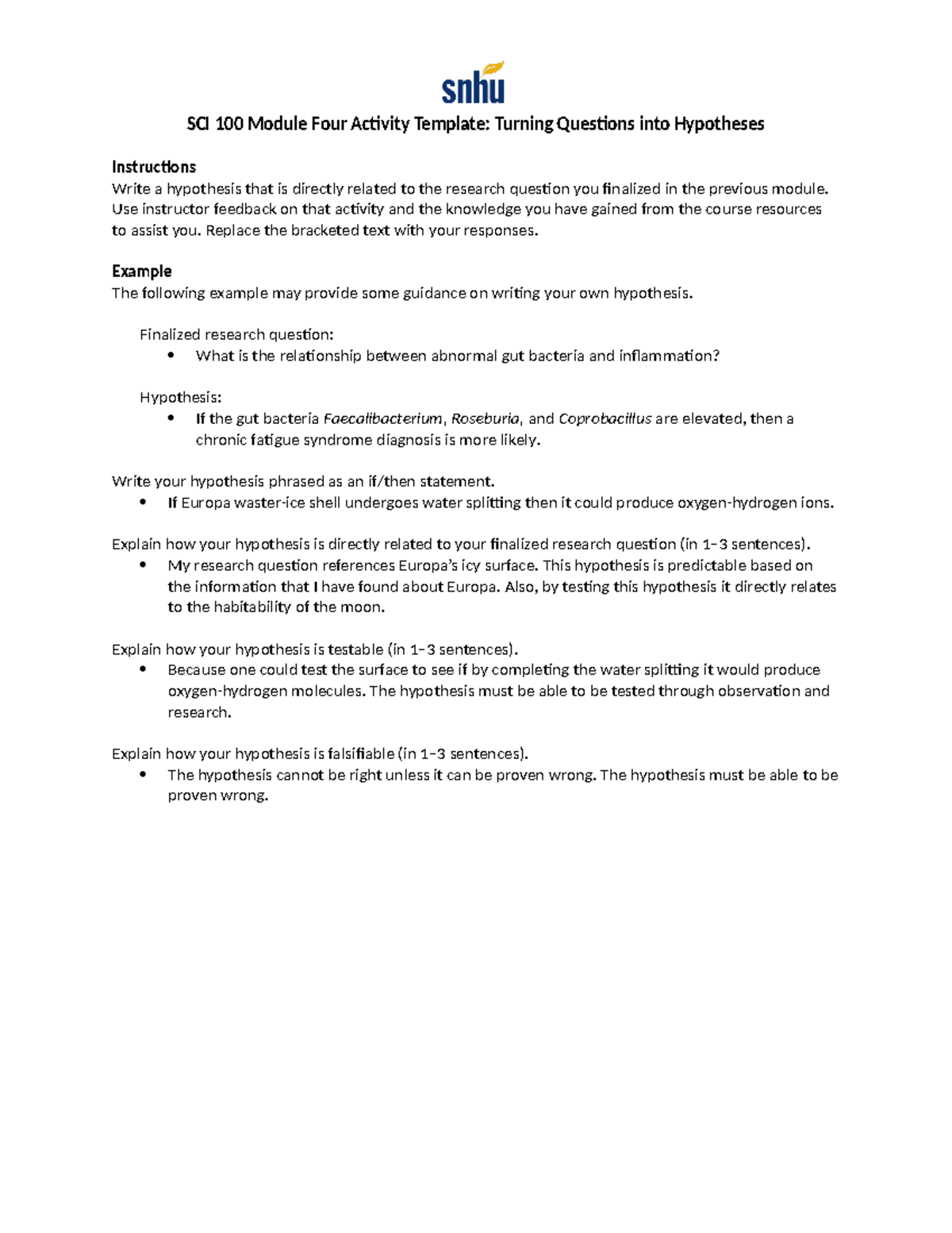 Science Module 4 - SCI 100 Module Four Activity Template: Turning ...