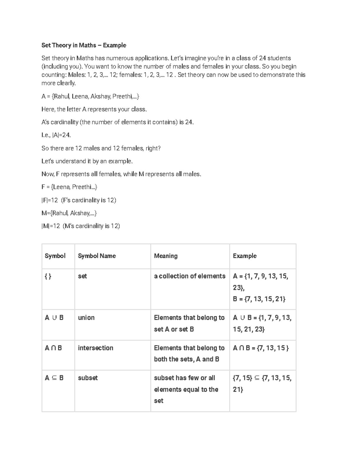 Set Theory - Let’s imagine you’re in a class of 24 students (including ...
