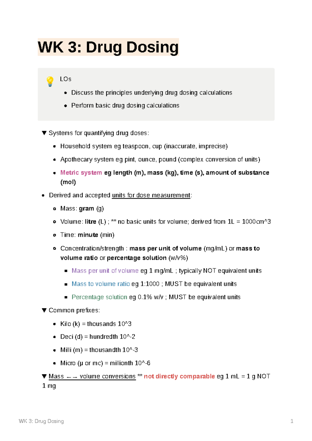 MMED3934 Drug Dosing - WK 3: Drug Dosing 1 WK 3: Drug Dosing LOs ...