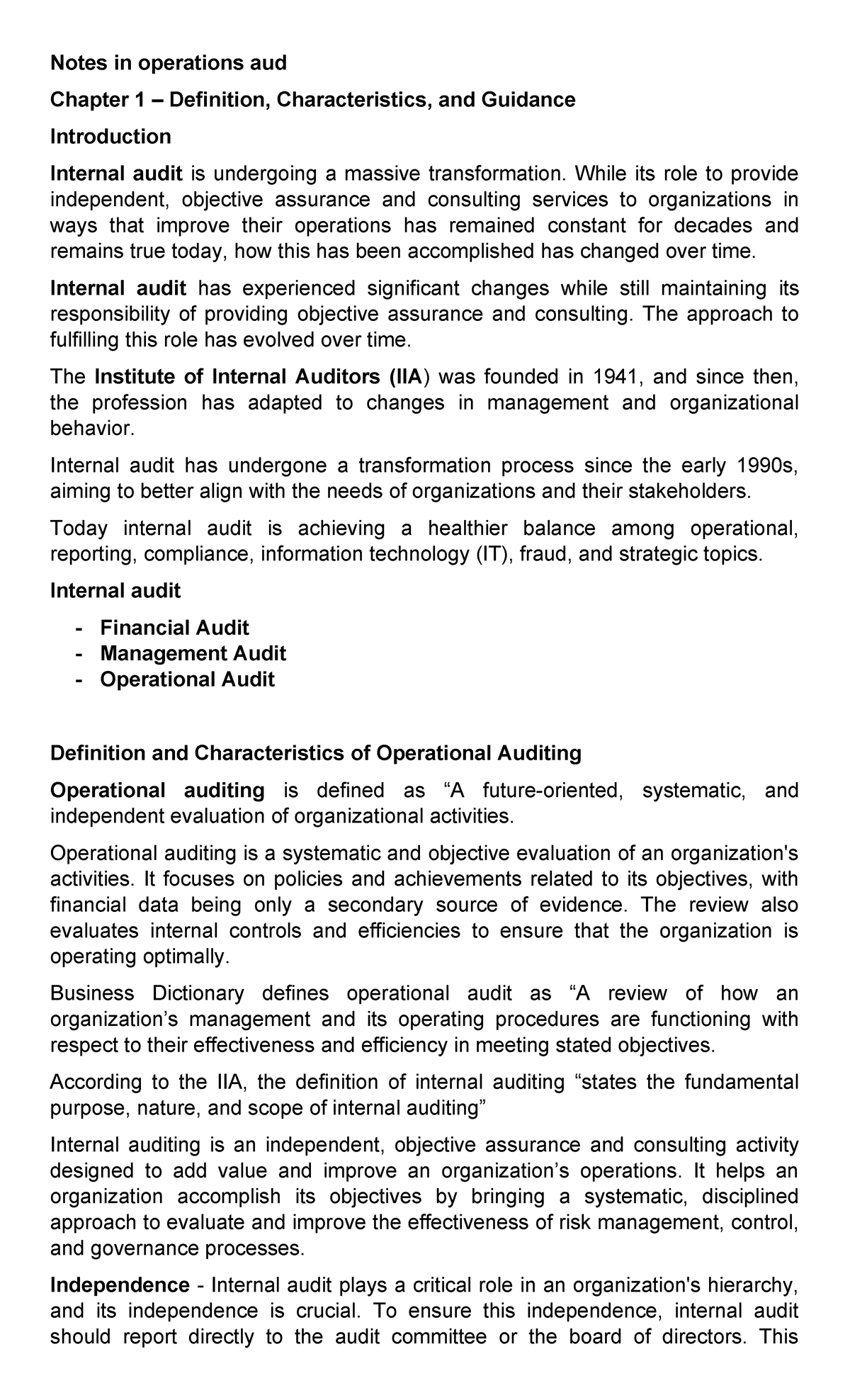 Notes in operations aud - Notes in operations aud Chapter 1 ...