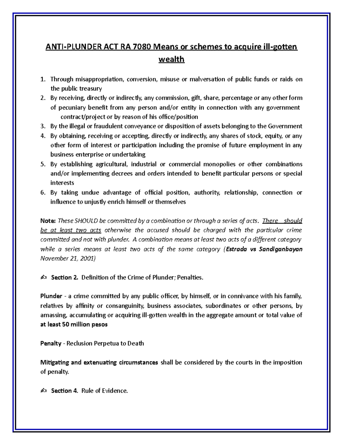 ANTI- Plunder ACT RA 7080 Means or schemes to acquire ill-gotten wealth ...