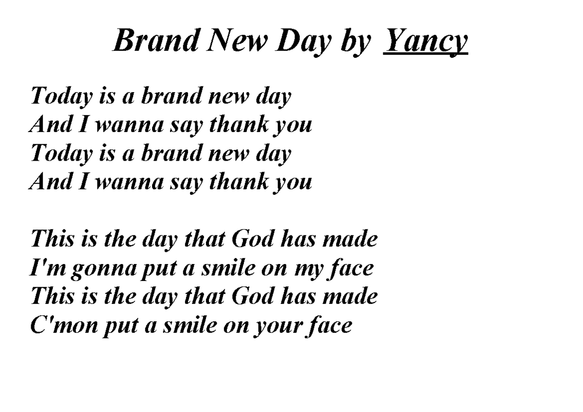 Brand New Day by - Atividade - Brand New Day by Yancy Today is a brand ...