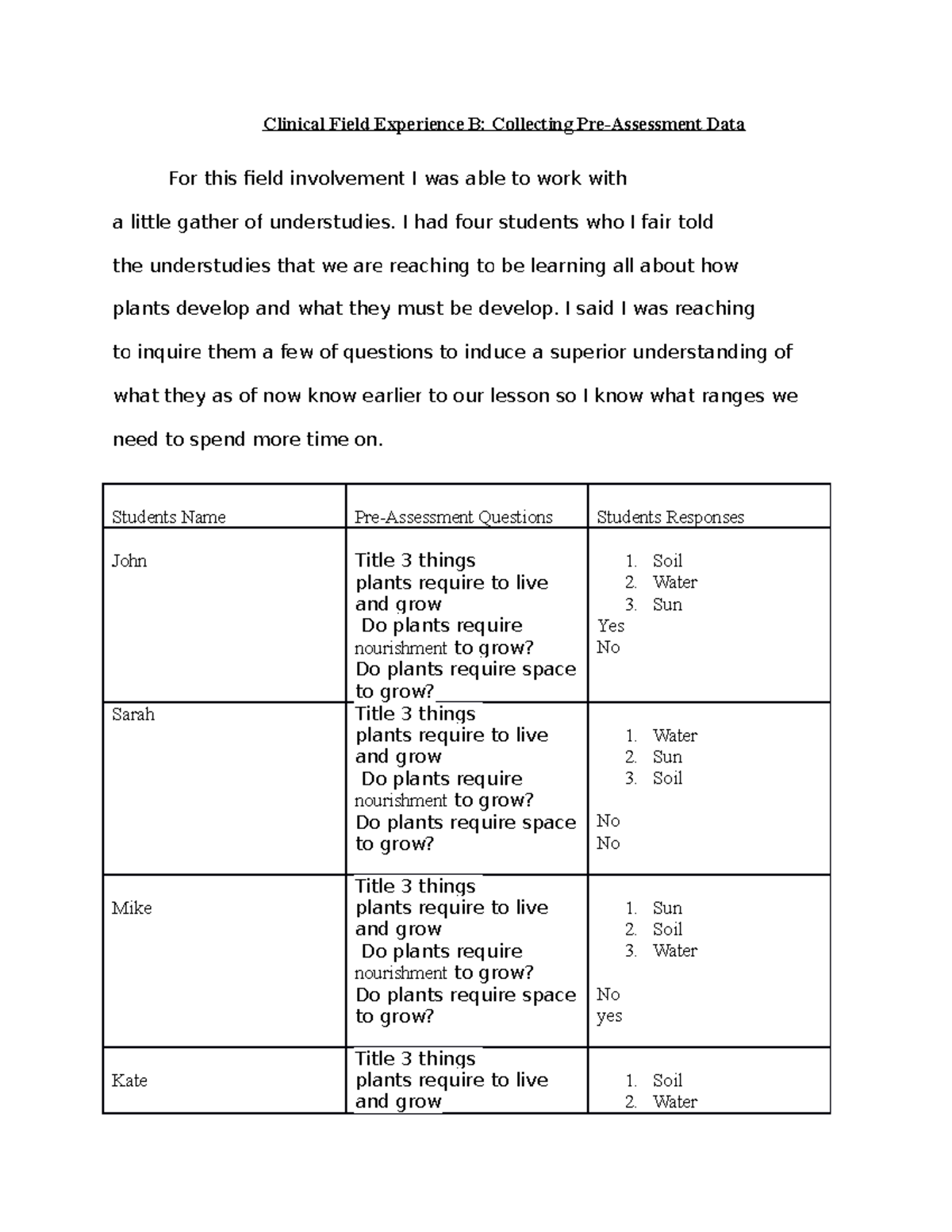 Collecting Pre-Assessment Data - I had four students who I fair told ...