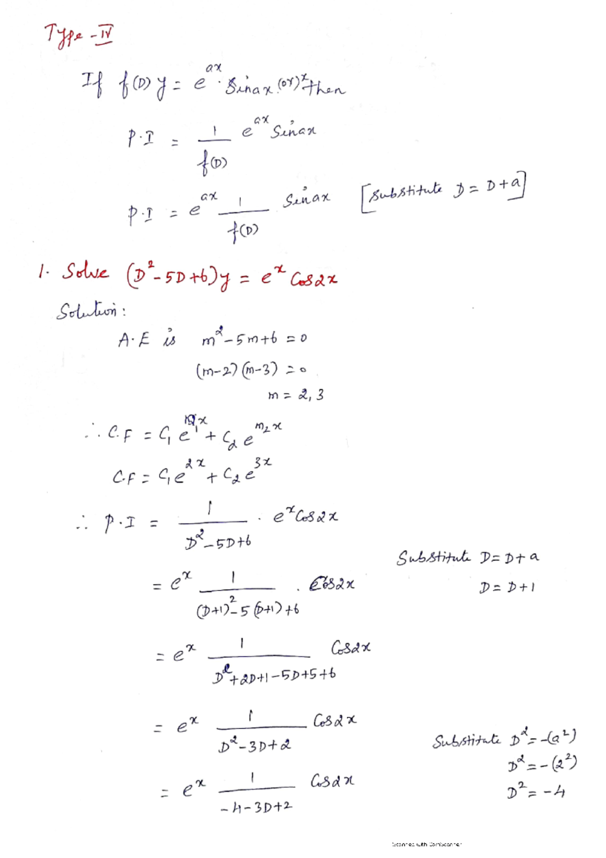 Particular Integral Type - IV - Calculus and Linear Algebra - Studocu