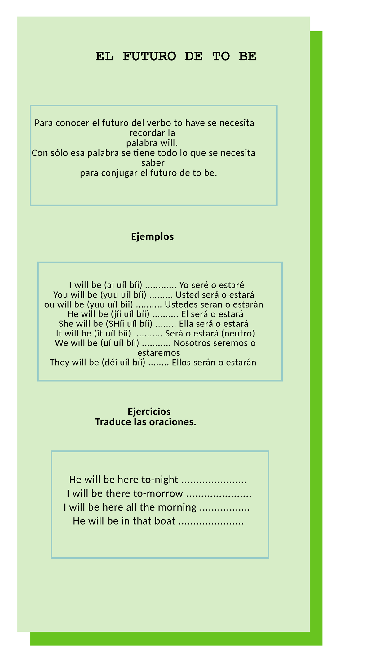 651217 verbo to be tiempo Futuro - Ejemplos Ejercicios Traduce las ...