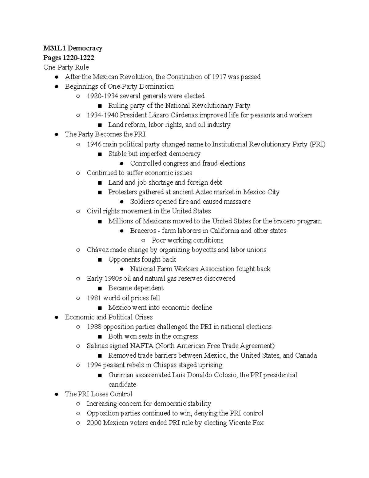 M31L1 - honors world reading notes - M31L1 Democracy Pages 1220- One ...