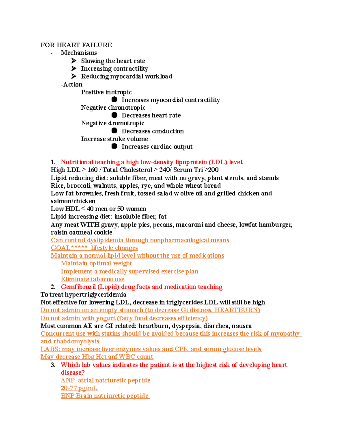 WEEK 6 Pharmacology Study Guide/ Lecture Notes - FOR HEART FAILURE ...