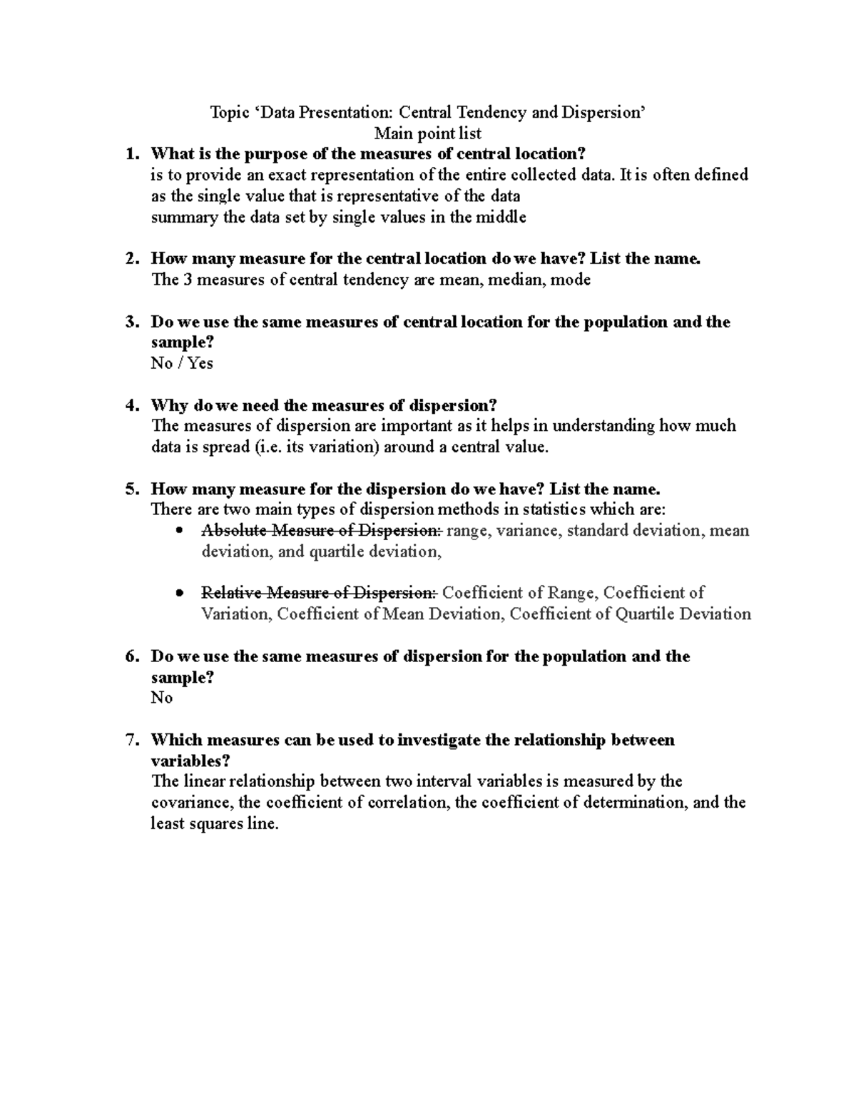 Main point list lec3 - Topic ‘Data Presentation: Central Tendency and ... Main point list lec3 - Topic ‘Data Presentation: Central Tendency and ...