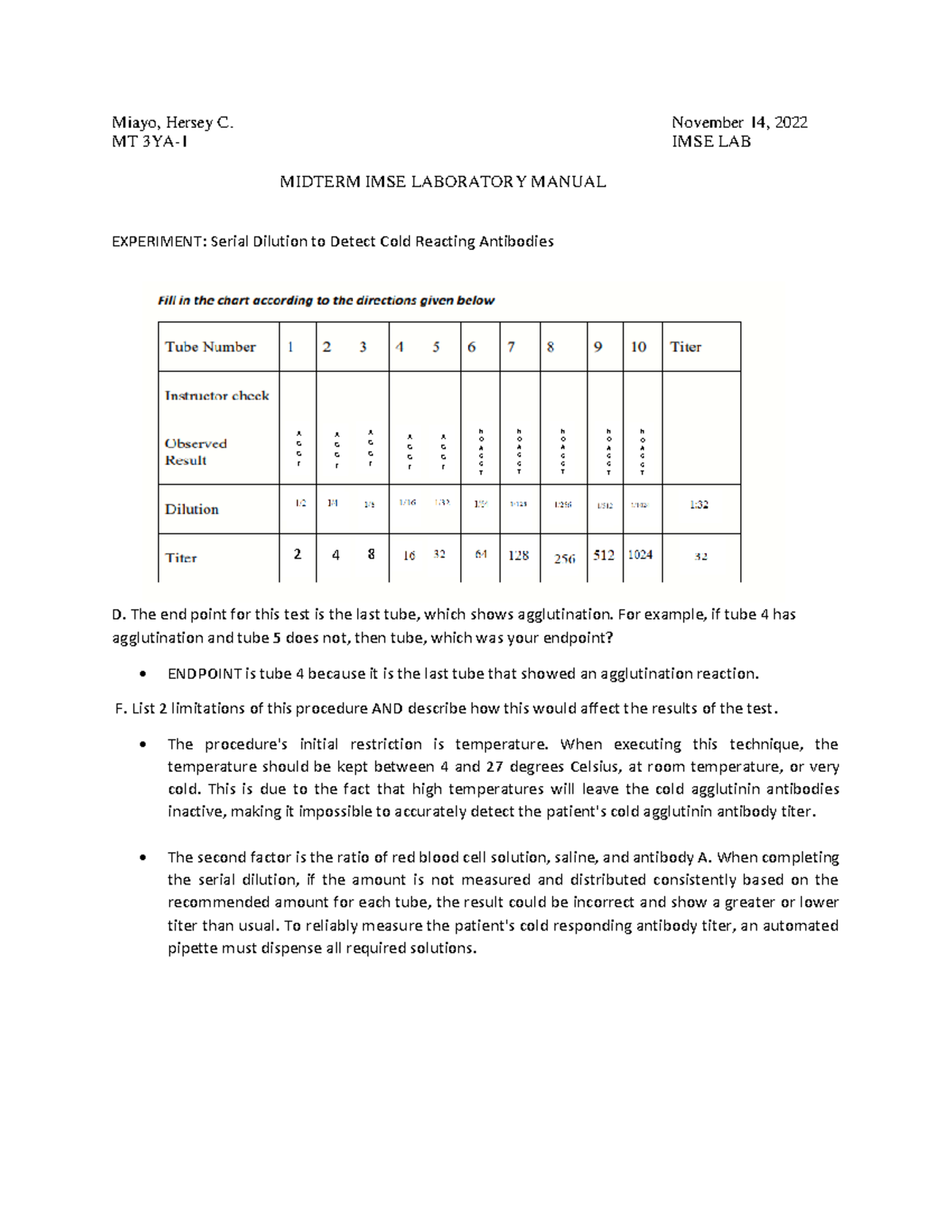 IMSE-Midterm-Lab - HEM 312 WEEK 3 Lecture - Miayo, Hersey C. November ...