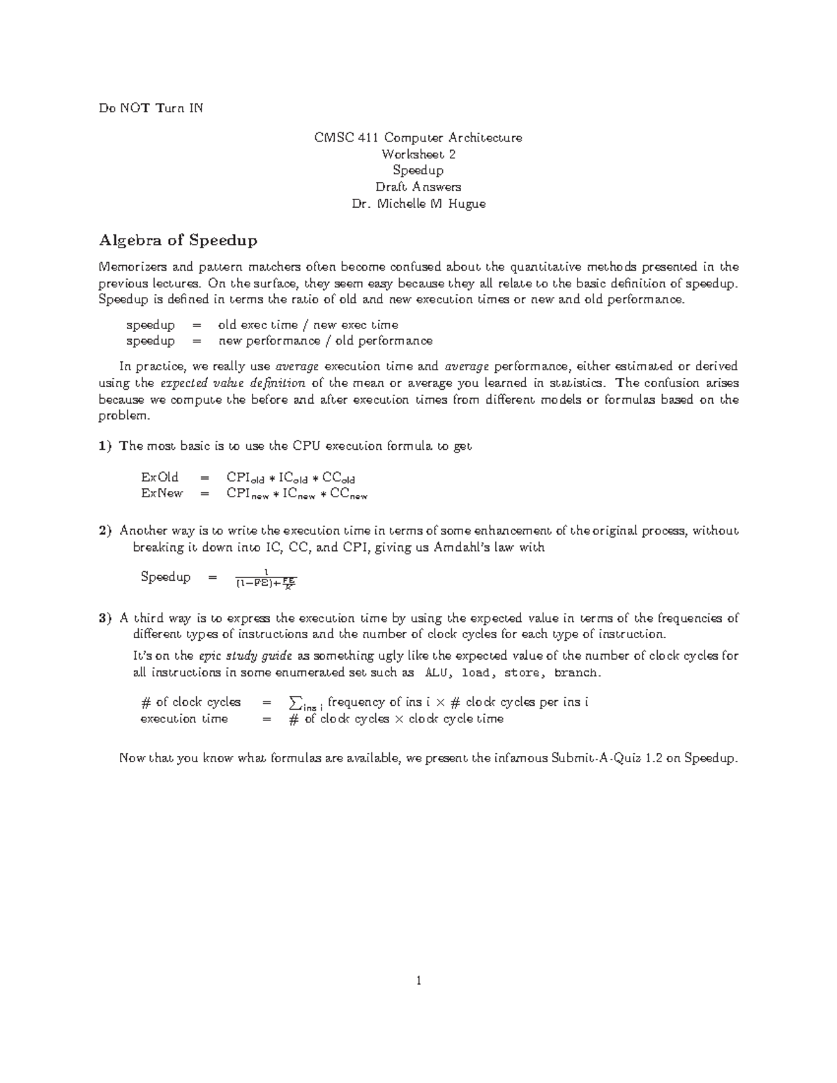 6) ans-works 2-speedup - Do NOT Turn IN CMSC 411 Computer Architecture ...