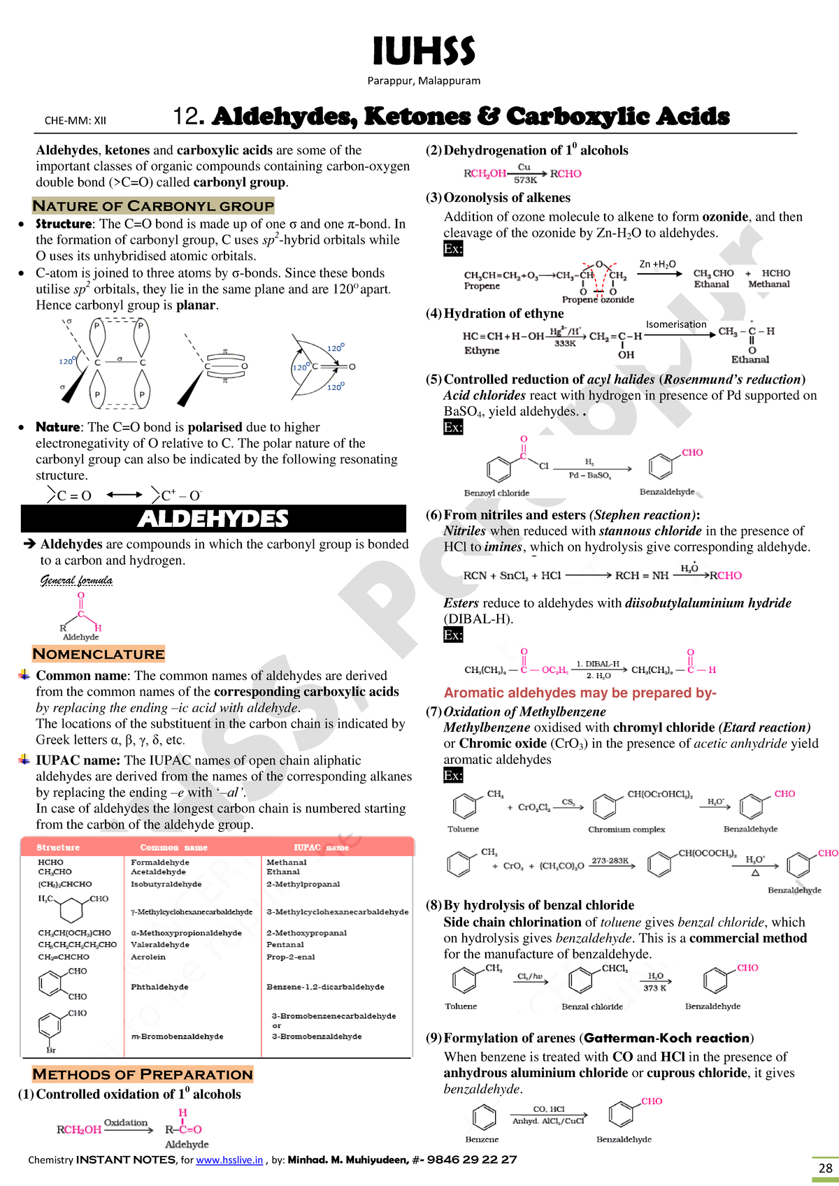 Hsslive-XII-ch-12-Aldehyde, ketone acid - Chemistry INSTANT NOTES, for ...