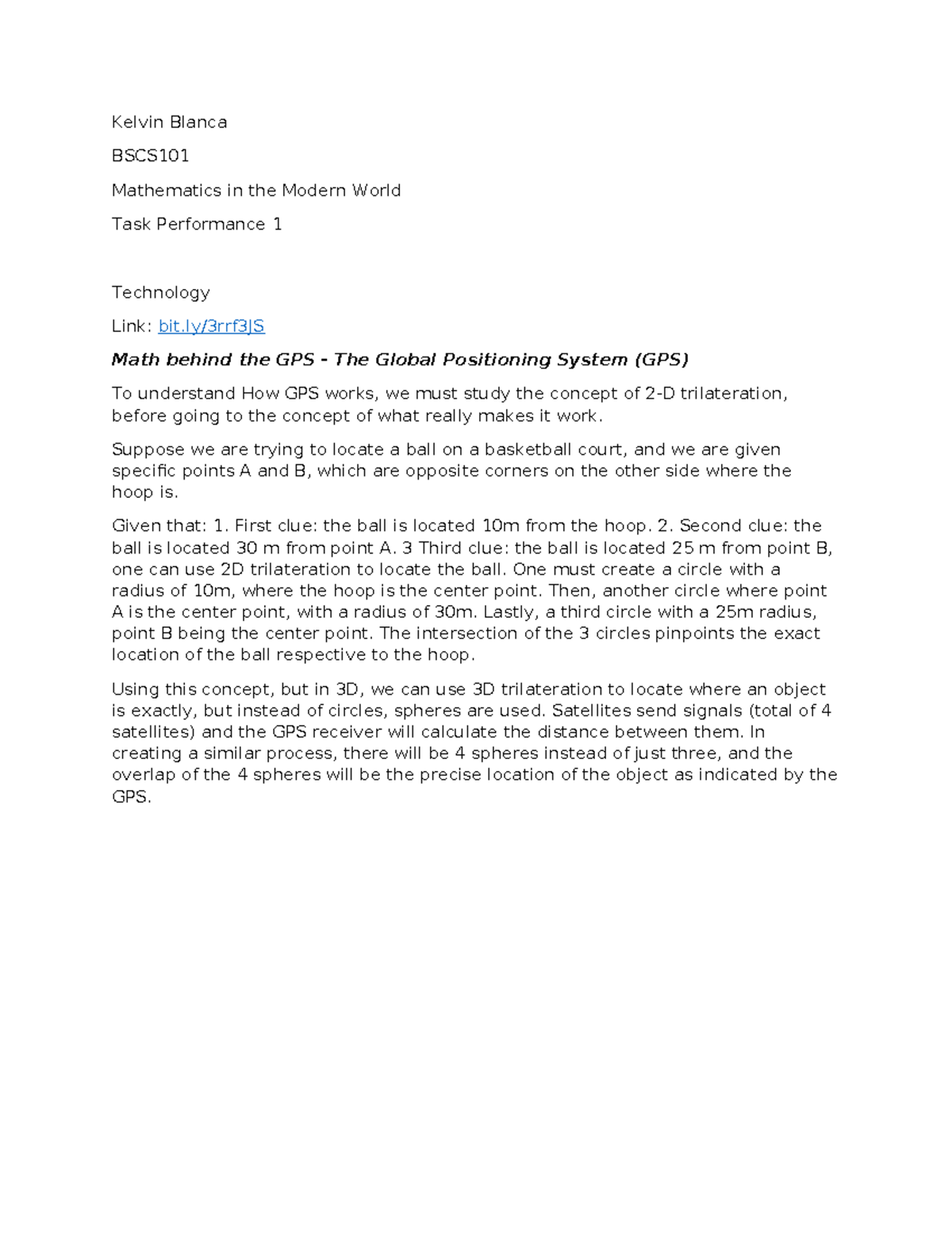 Math Task Performance 1 - Kelvin Blanca BSCS Mathematics in the Modern ...