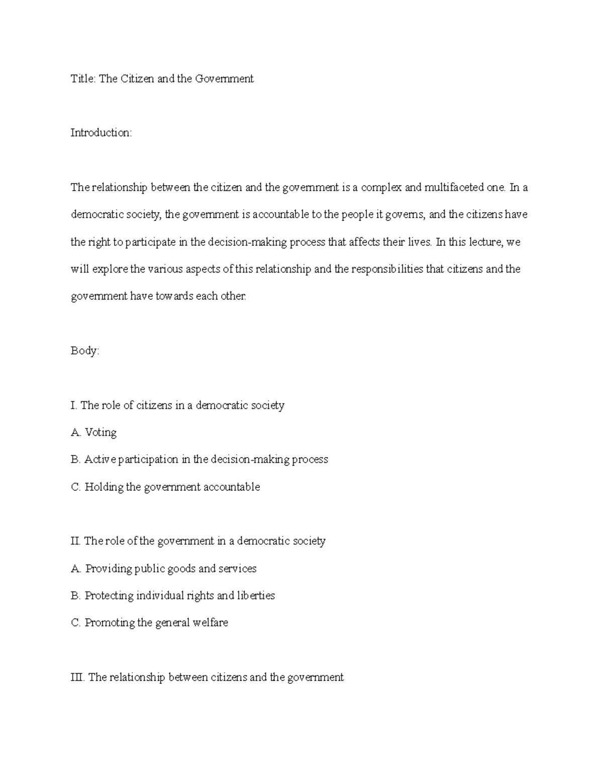 Lecture Notes The Citizen and the Government - Title: The Citizen and ...