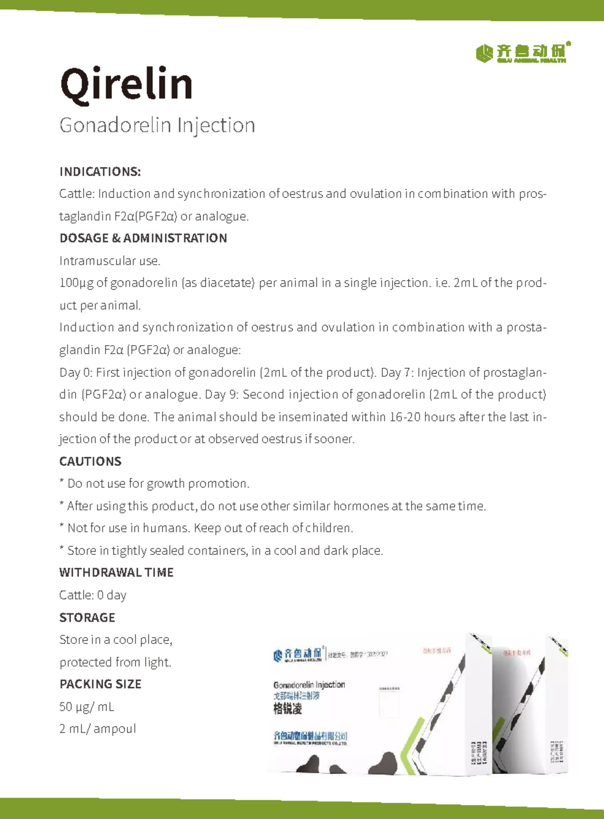 Qirelin - something - Gonadorelin Injection Qirelin INDICATIONS: Cattle ...