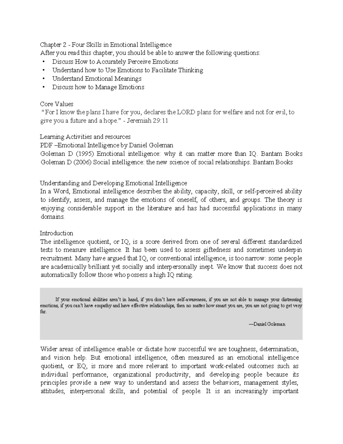 Chapter 2 - Four Skills in Emotional Intelligence - Chapter 2 - Four ...