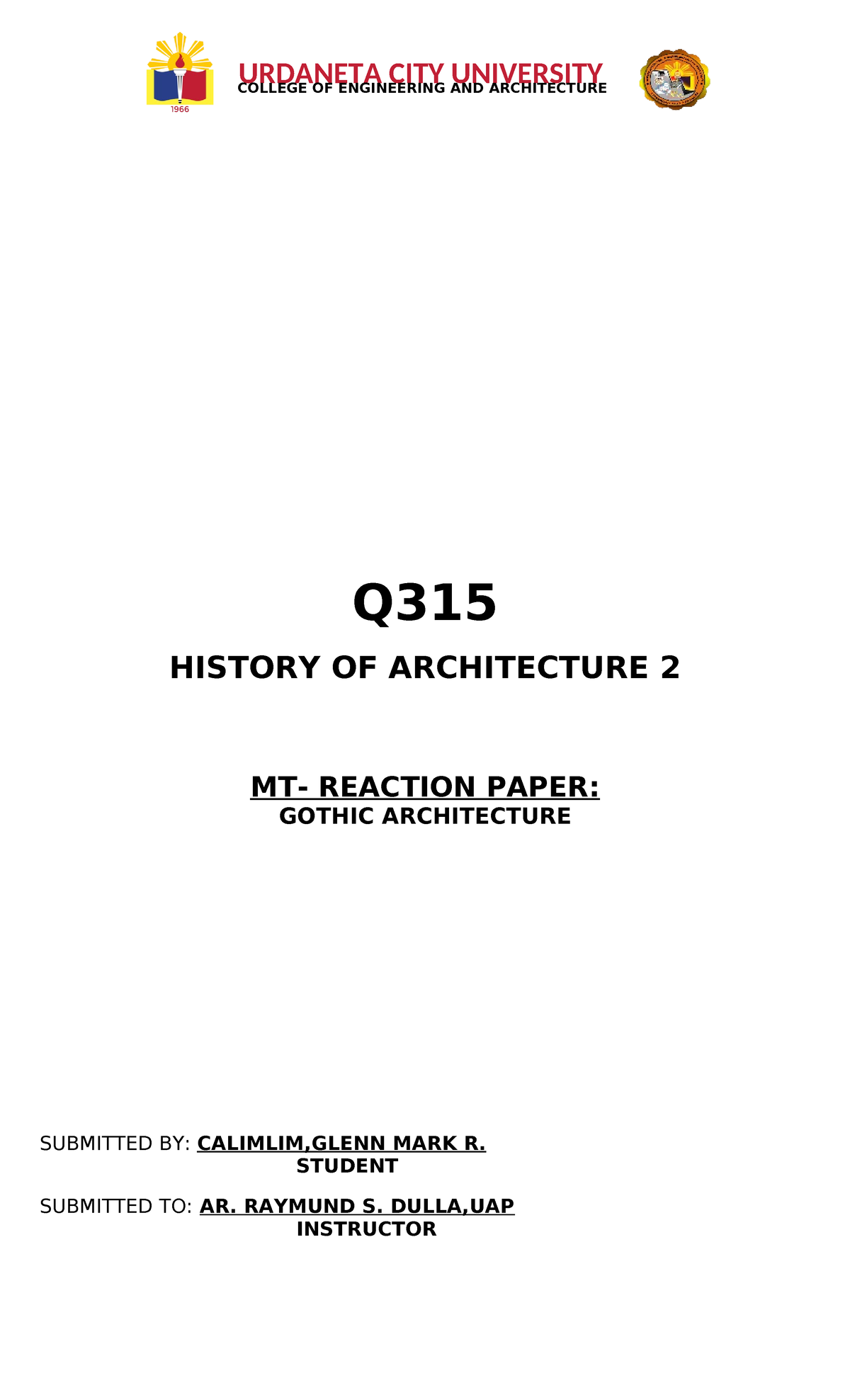 Calimlim, Glenn MARK R. MT- Reaction Paper-HOA2 - URDANETA CITY ...