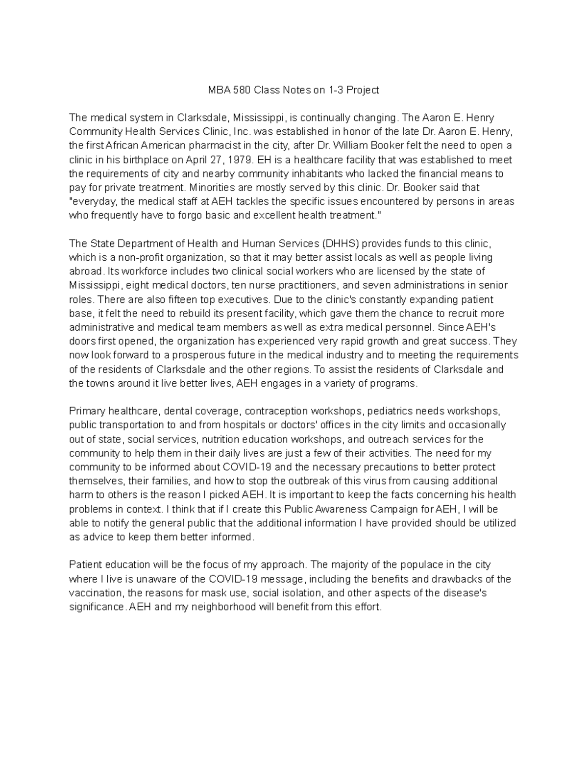 MBA 580 Class Notes on 1-3 Project - MBA 580 Class Notes on 1-3 Project ...