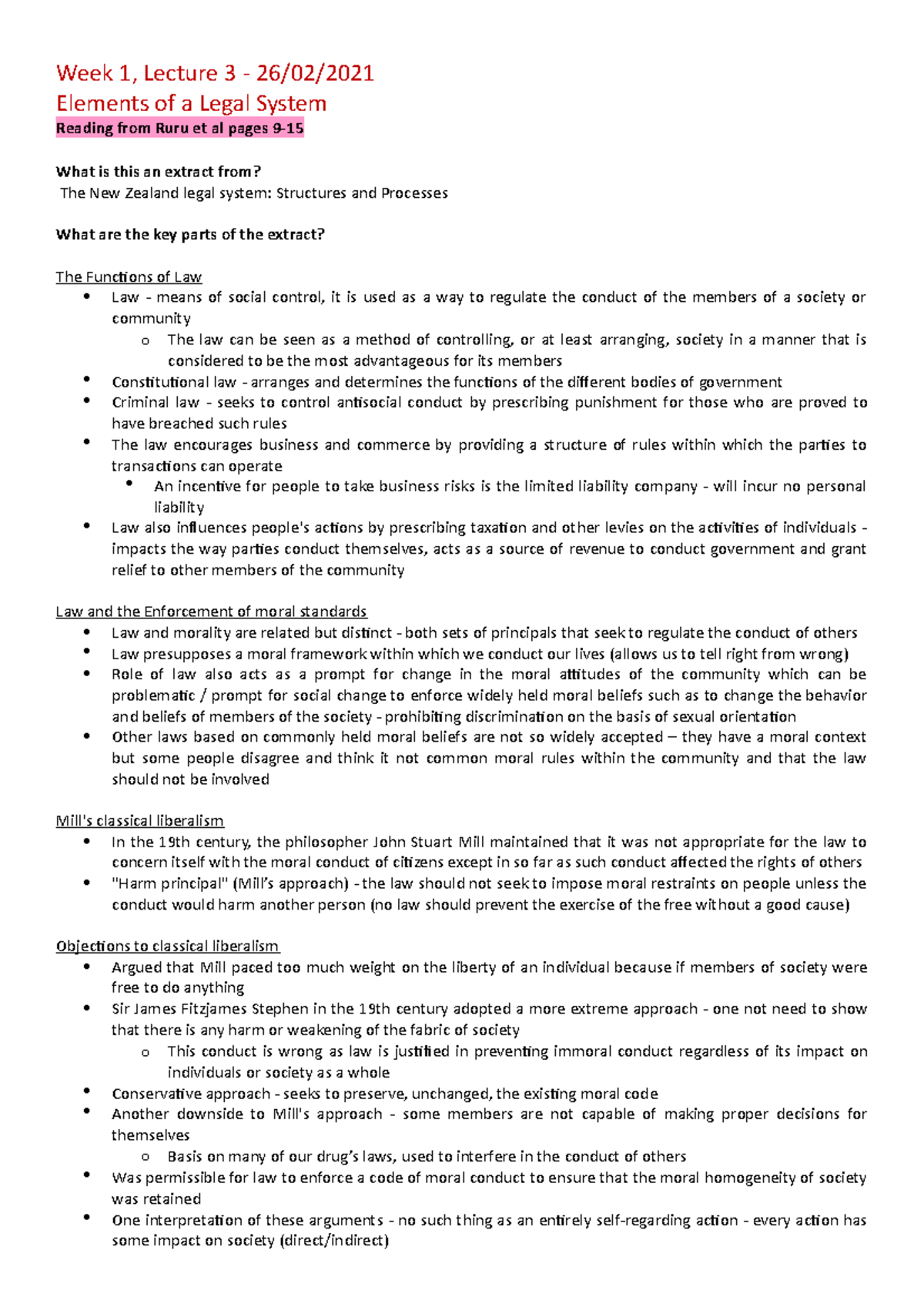 Laws121 Week 1 Lecture 3 On Elements Of A Legal System Week 1