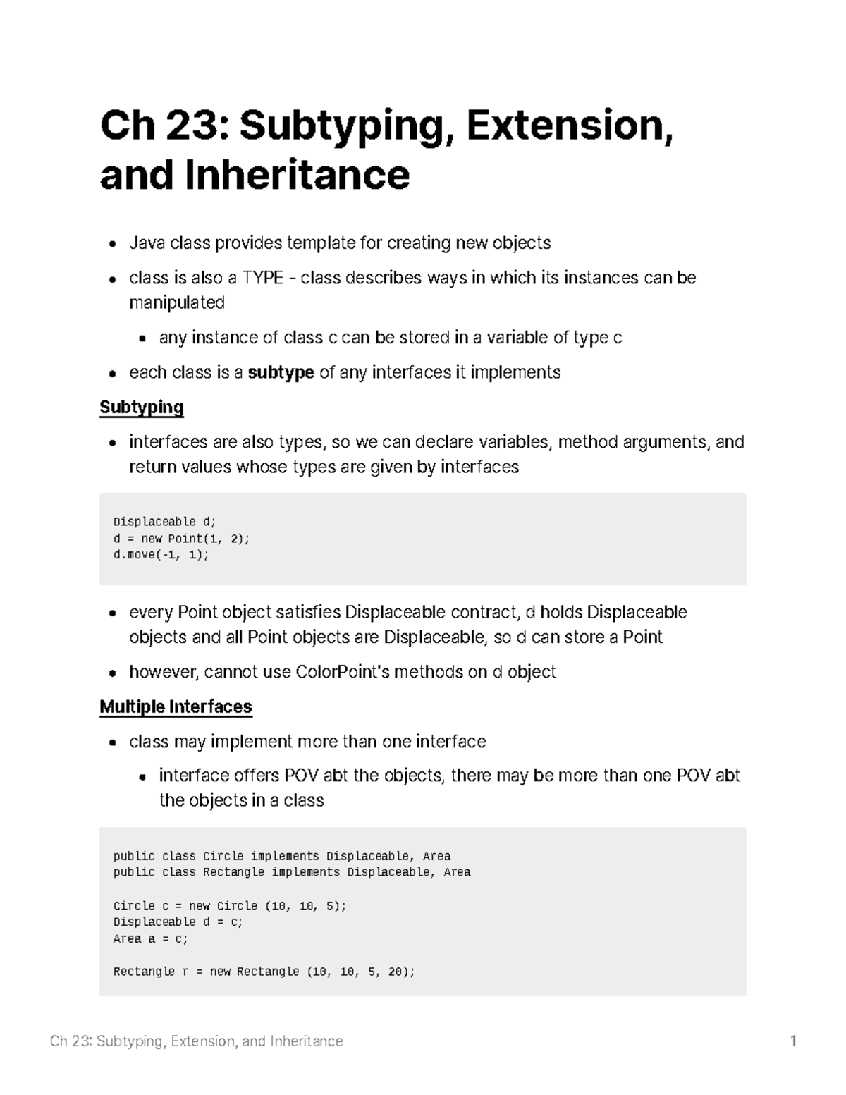 Ch 23 Subtyping Extension and Inheritance - Ch 23: Subtyping, Extension, and Inheritance Java ...