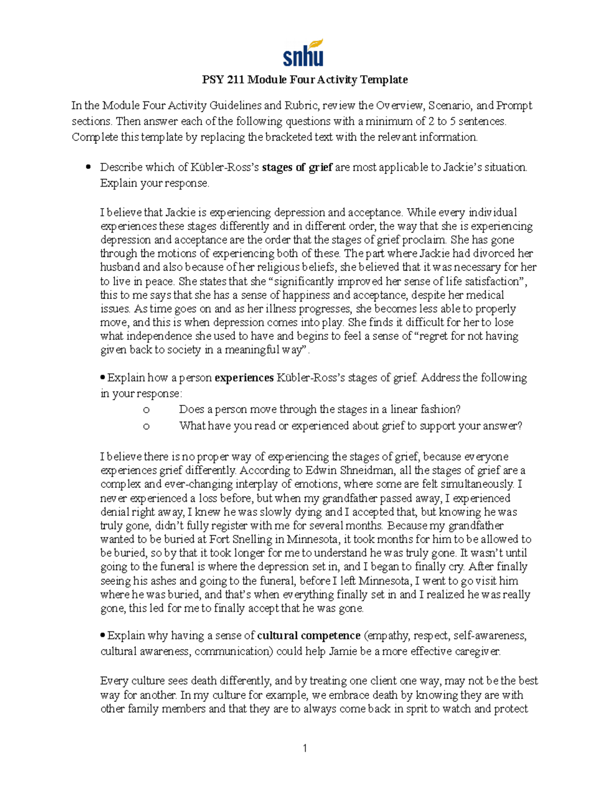 PSY 211 Module Four Activity Template - Then answer each of the ...