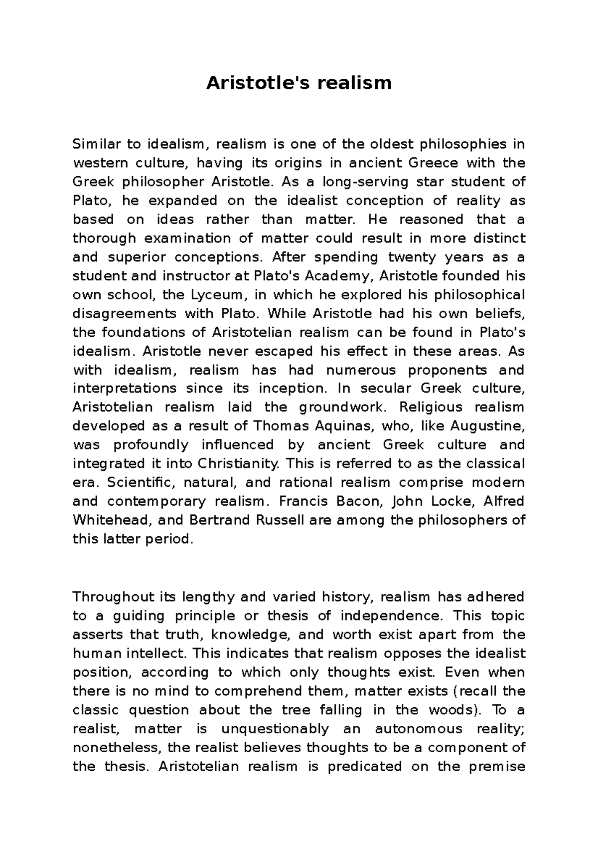 Aristotle's realism - Lecture notes 5 - Aristotle's realism Similar to ...
