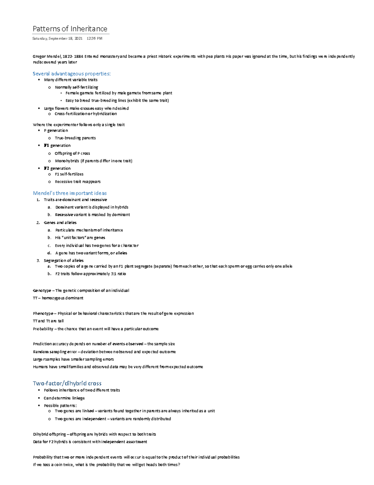 Patterns of Inheritence Study Notes Biology - Patterns of Inheritance ...