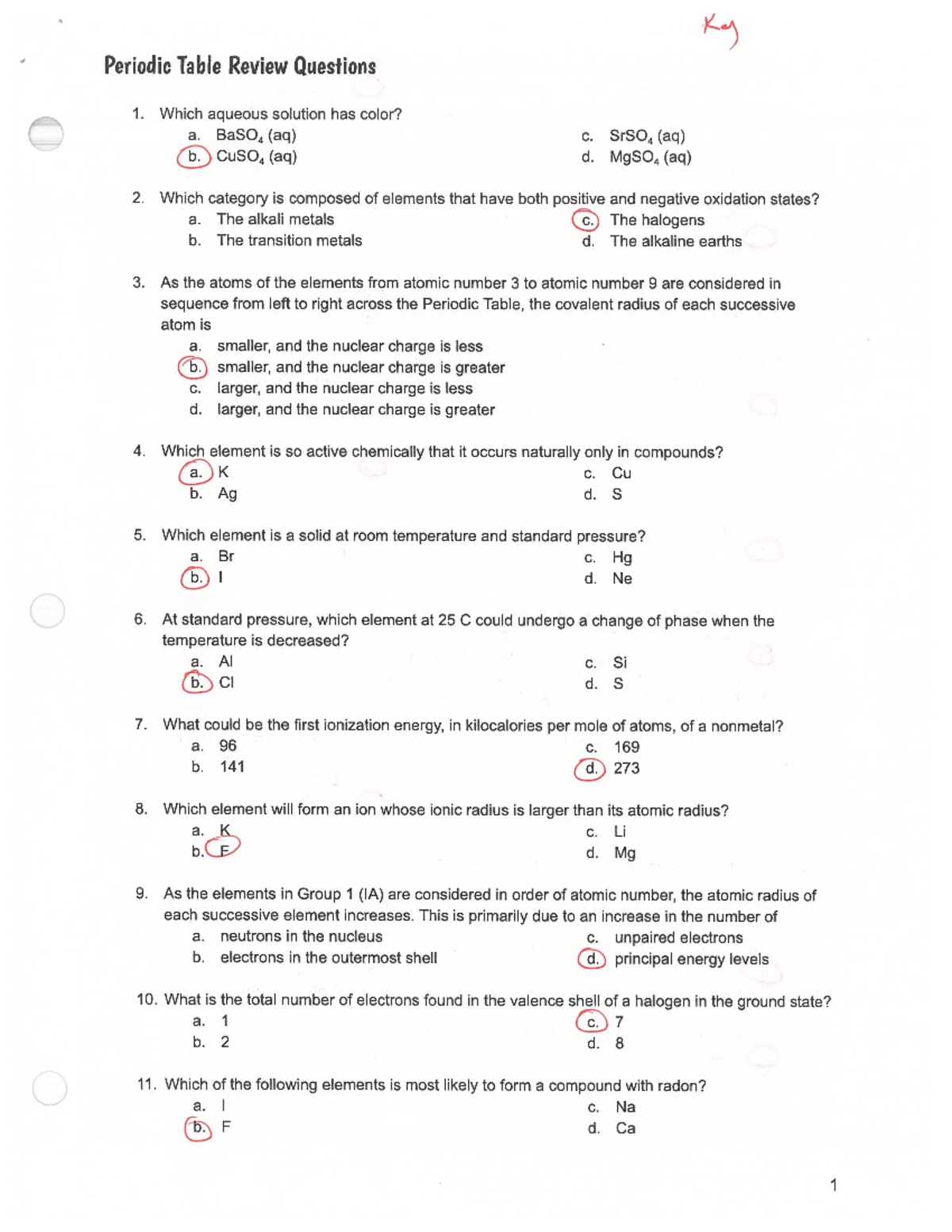 Periodic Table Review Questions answers - Periodic Table Review ...