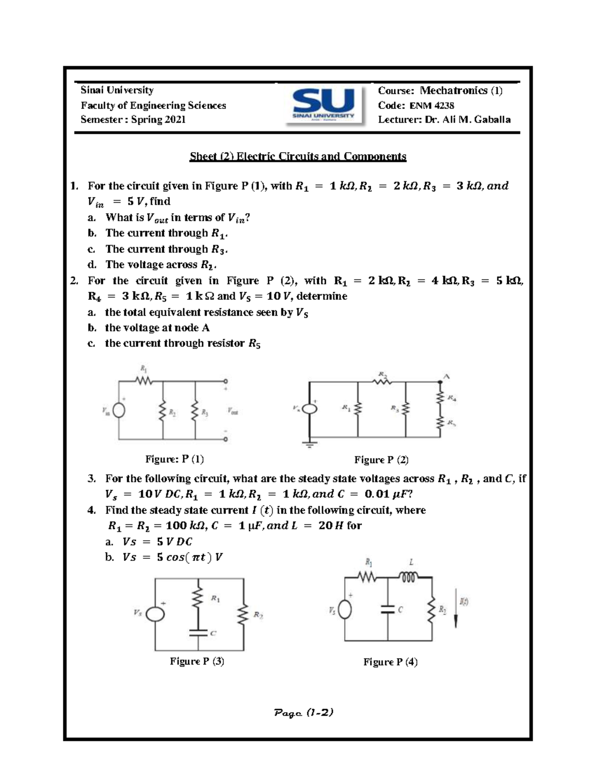 Sheet (2) Electric Circuits and Components - Sheet (2) Electric ...