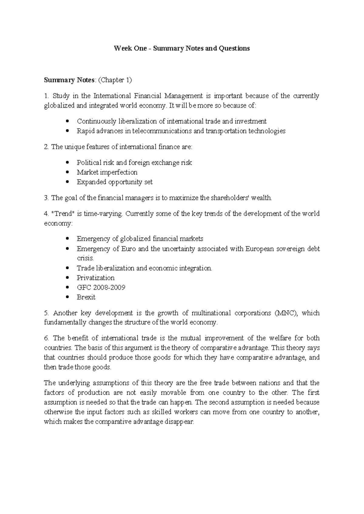 Week 1 - tutorial question - Week One - Summary Notes and Questions ...