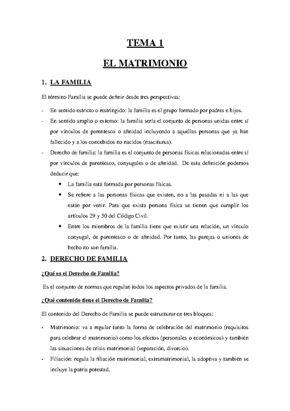 Matrimonial - TEMA 1 EL MATRIMONIO 1. LA FAMILIA El término Familia se ...