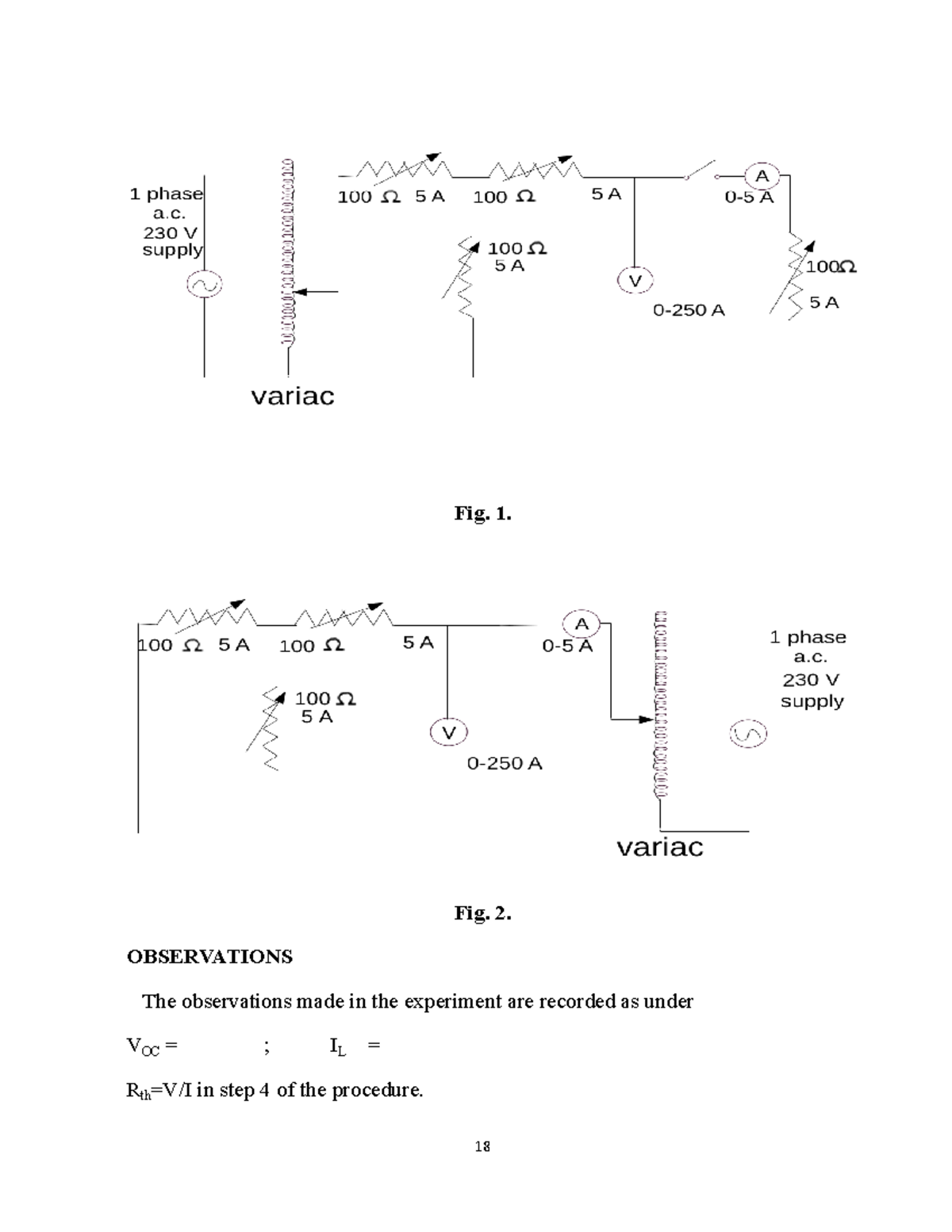 Electrical Science Lab Manual - Fig. 1. Fig. 2. OBSERVATIONS The ...