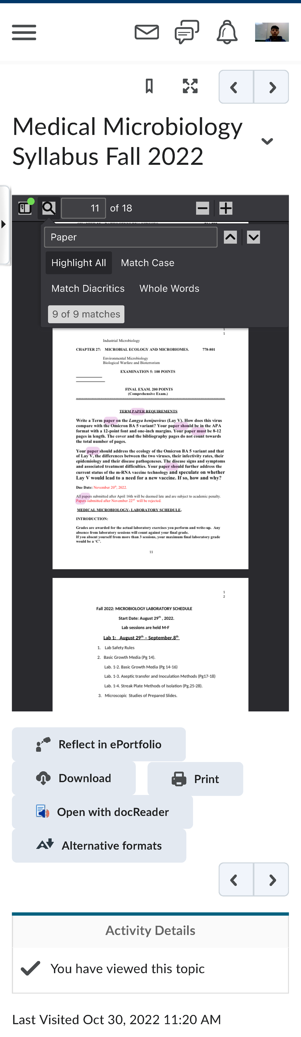 Medical Microbiology Syllabus Fall 2022 - BIOL-24… - Reflect in ...