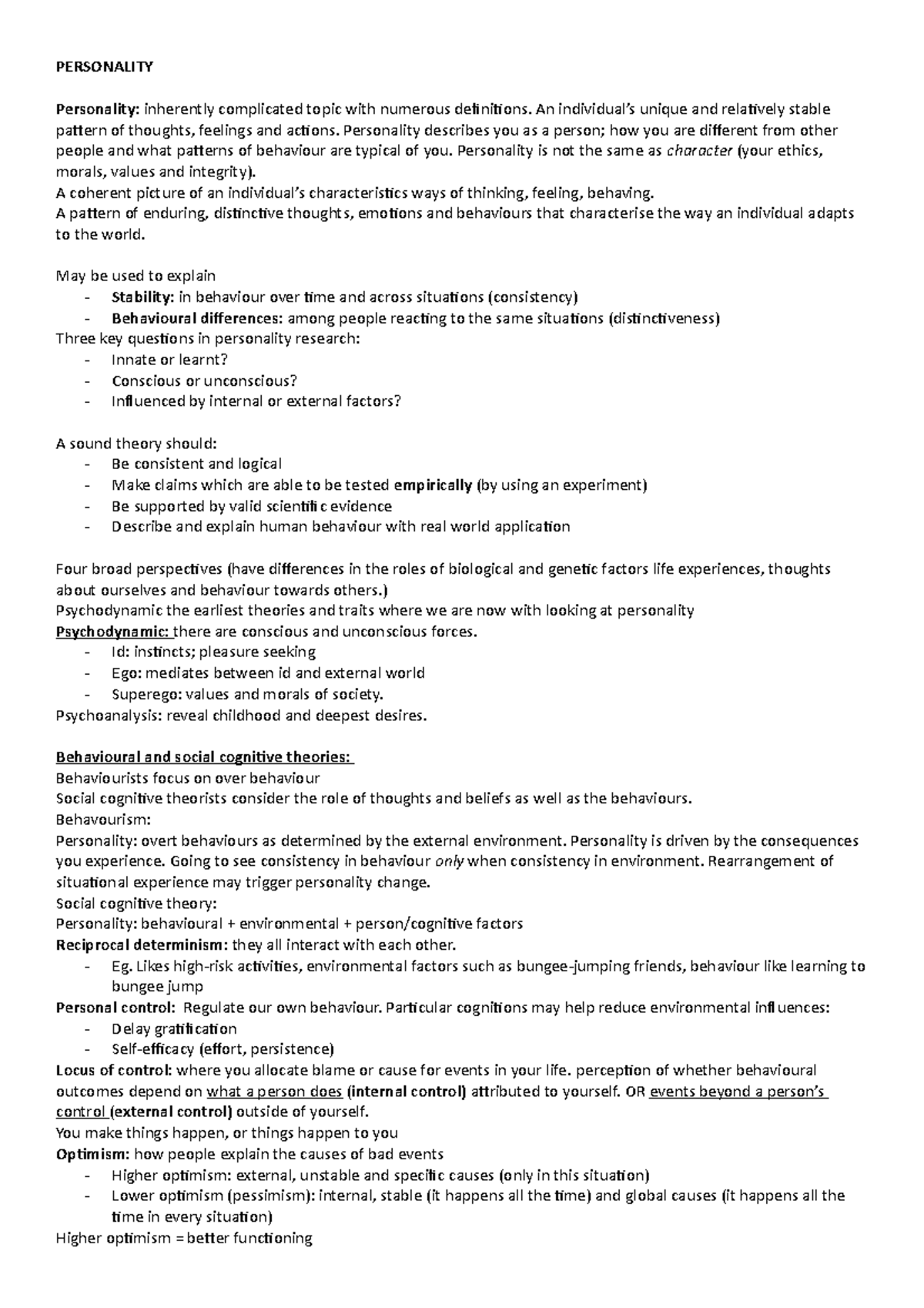 15 personality - In-depth module notes including an explanation of the ...