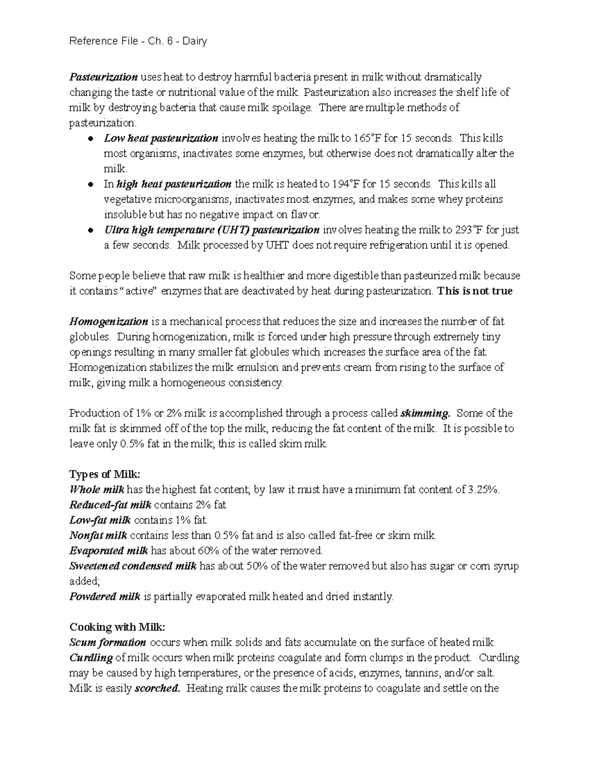 Ch 6 - Dairy - Lecture notes Ch. 6 - Reference File - Ch. 6 - Dairy ...