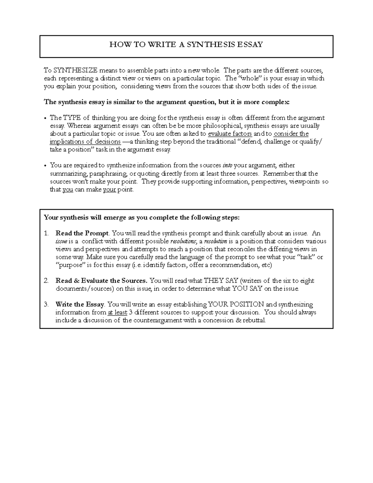 How to Write a Synthesis Essay - HOW TO WRITE A SYNTHESIS ESSAY ! ! To ...
