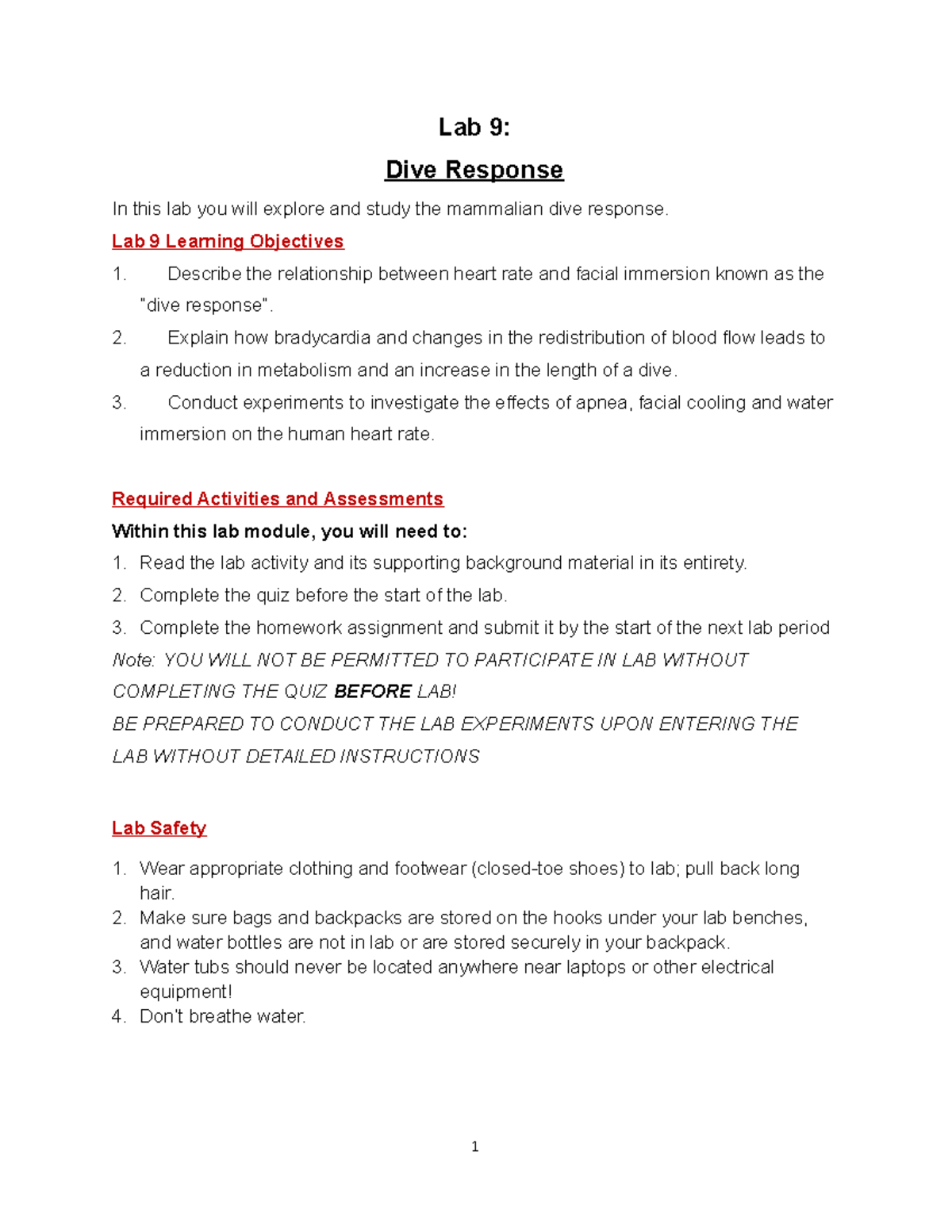 Dive Response Lab 9 - Lab 9: Dive Response In this lab you will explore ...