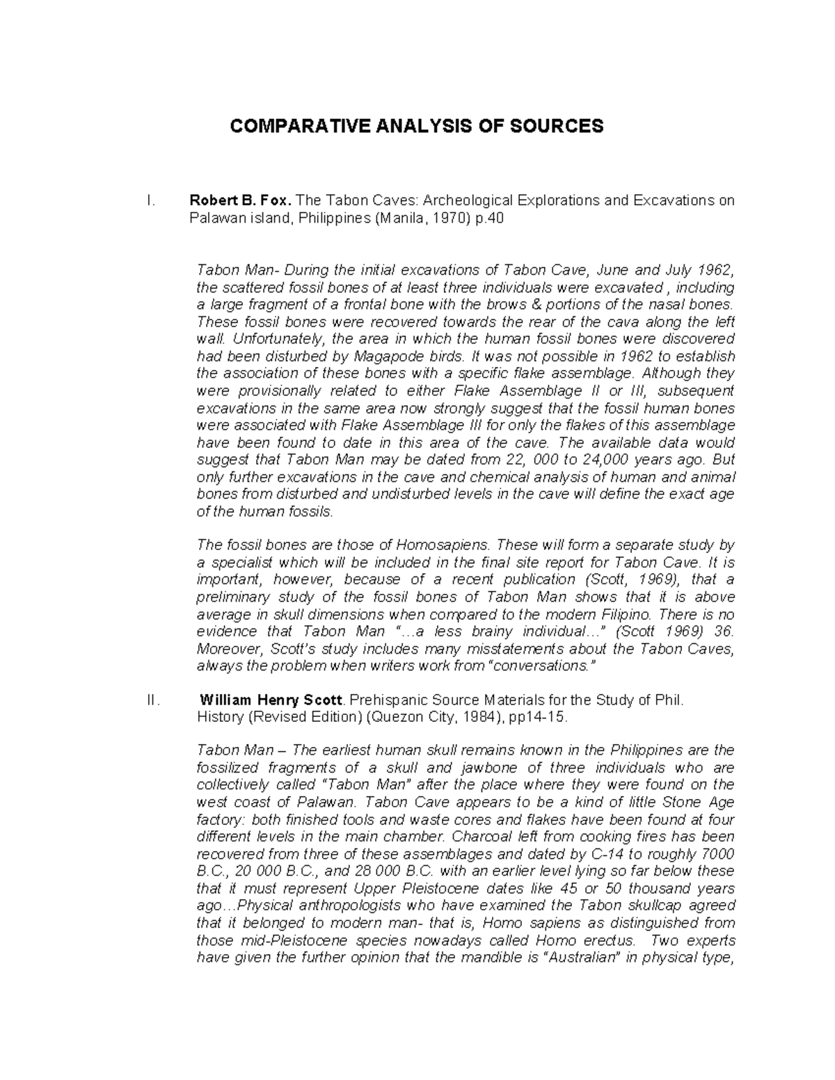 Comparative analysis of historical sources - COMPARATIVE ANALYSIS OF SOURCES I. Robert B. Fox ...