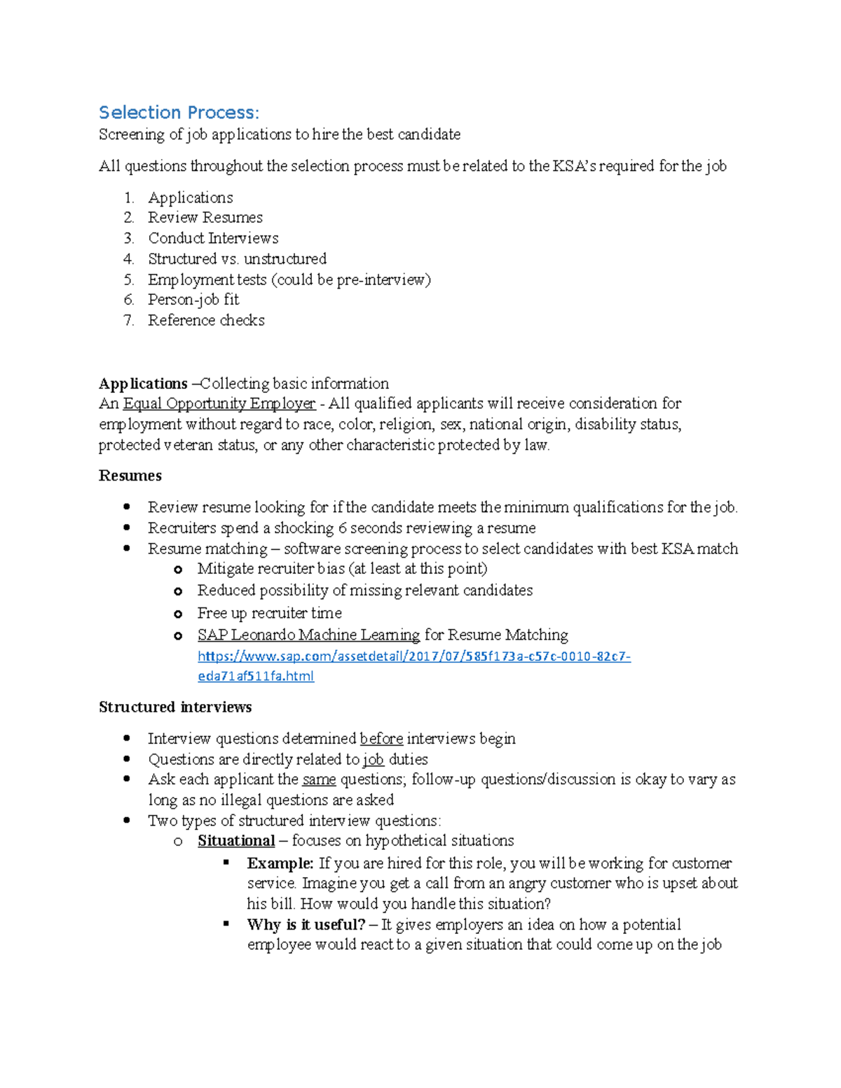 HR Strategic Management Notes - Part 2 - Selection Process: Screening ...