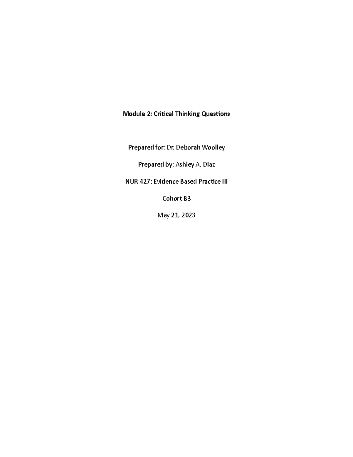 Module 2 CTQ - class assignment - Module 2: Critical Thinking Questions ...